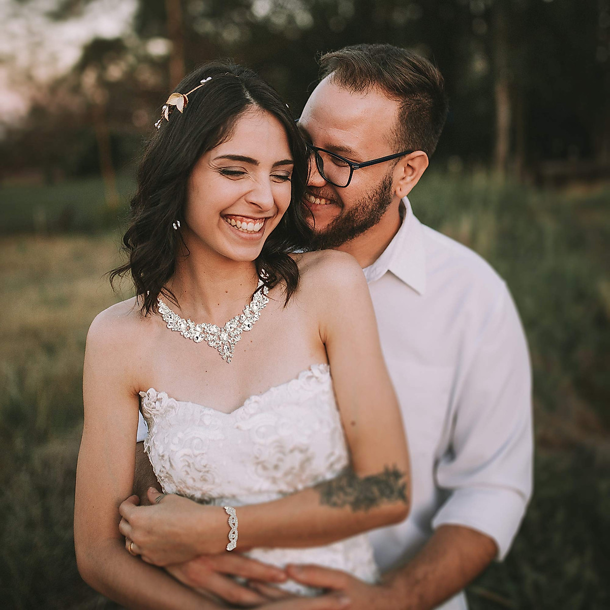 ABDOT Rhinestone Bridal Jewelry Sets for Women Crystal Necklace Earrings Bracelet Set Silver-Tone Wedding Bridal Bridesmaid Gifts fit with Wedding Dress