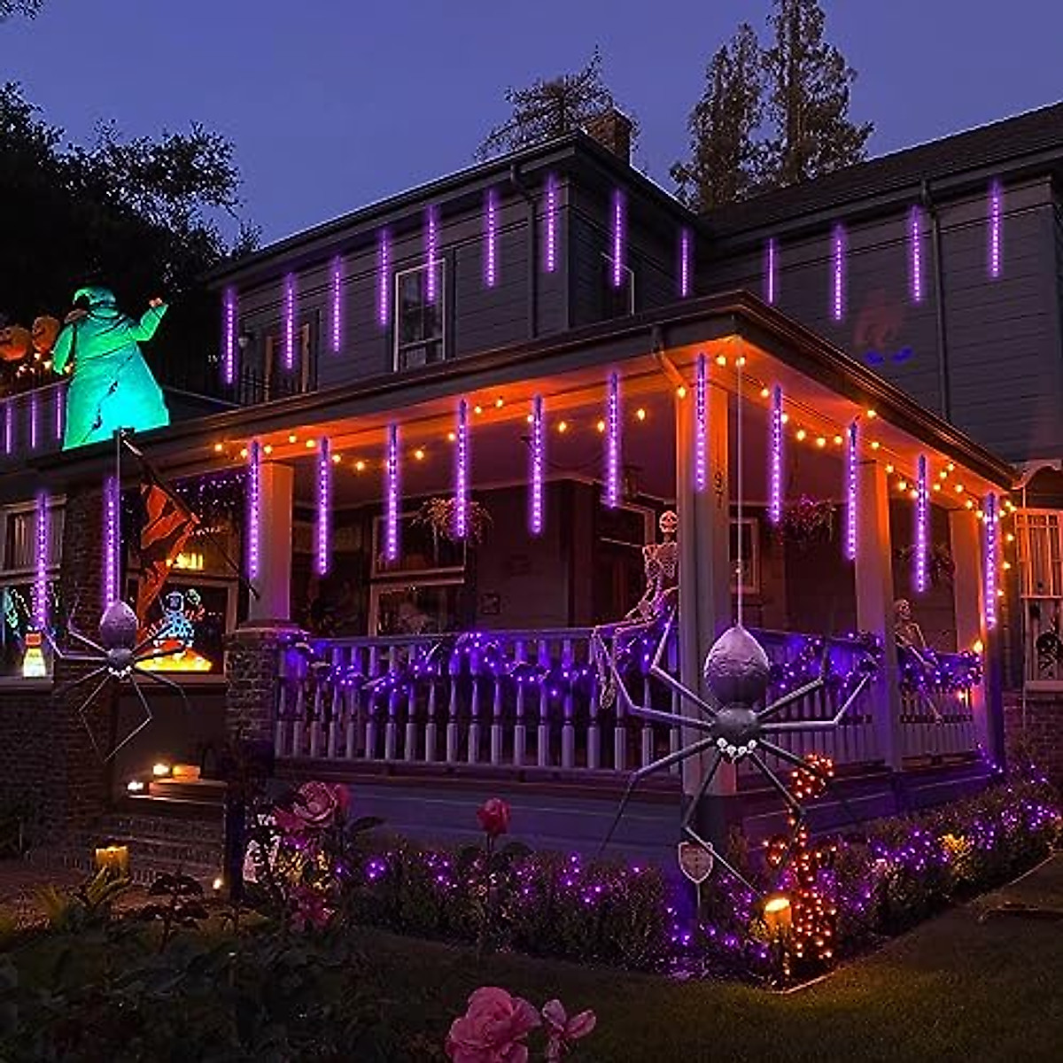 WAKAKA 2 Pack Purple Solar Christmas Lights Outdoor Waterproof, Total 16 Tubes 288 LED Solar Meteor Shower Lights, Falling Rain Lights for Outside Tree Christmas Decorations