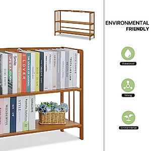 Magshion 2-Tier Bamboo Open Bookshelf Adjustable Multifunctional Shelving Unit Freestanding Shelf, 36" Length Storage Rack Display Stand for Home and Office (Natural)