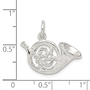 Solid 925 Sterling Silver French Horn Charm Pendant - 15mm x 20mm