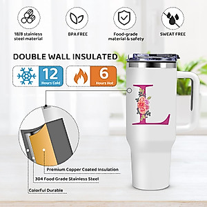 AiHeart 40oz Initial Tumbler,Personalized Gift for Women,Sister,Wife,Best Friend,Monogrammed Gifts for Birthday, Christmas,Custom Tumbler,Cute Tumbler with Straws-L