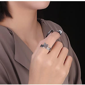 HUKQBUNX 925 Sterling Silver Exquisite Unique City Castle Sky City Punk Art Geometric Gear Crown Ring Lady Fresh Ring Opening Adjustment