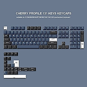 dagaladoo 131 Keys Double Shot Keycaps, Cherry Profile PBT Keycaps Full Set, XVX Custom Keyboard Keycaps for 60% 65% 75% 100% Cherry Gateron MX Switches Mechanical Keyboard, Dark Blue/Black/White
