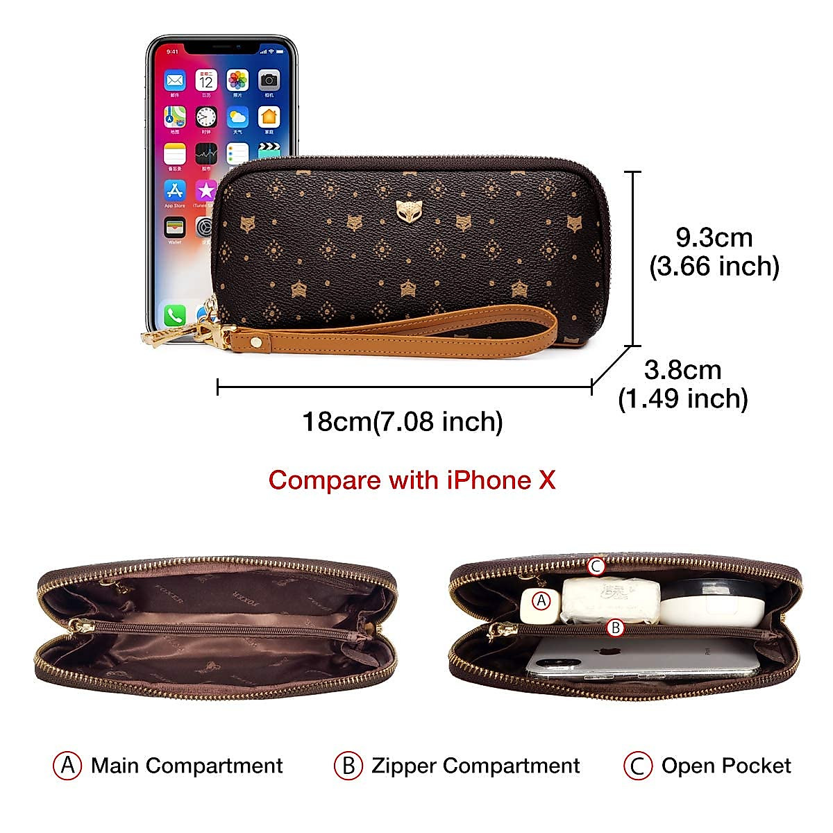 FOXLOVER PVC Leather Wallets for Women Artificial Leather Long Wallet Lady Wristlets with Zipper Coin Purse