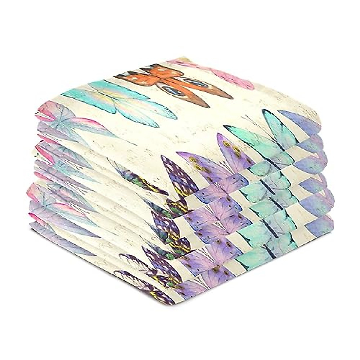 FUGIDOG Kitchen Dish Towels Set of 6, Butterfly Light Beige Ultra Soft Absorbent Kitchen Towels Tea Towels Hand Towels Quick Drying Reusable Cleaning Cloths, 18 x 28 inch