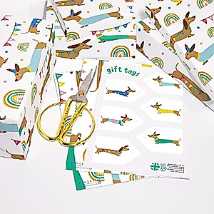 CENTRAL 23 Dog Wrapping Paper for Girl Boy Kids - 6 Sheets Funny Gift Wrap - Sausage Dog - For Birthday Baby Shower Christmas - Comes With Fun Stickers - Recyclable
