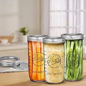Tebery 6 Pack Wide Mouth Home Glass Mason Jars with Airtight Lids and Bands, 24-Ounce Canning Glass Jars for Canning, Fermenting, Pickling, Meal Prep, Overnight Oats, Jam, Jelly