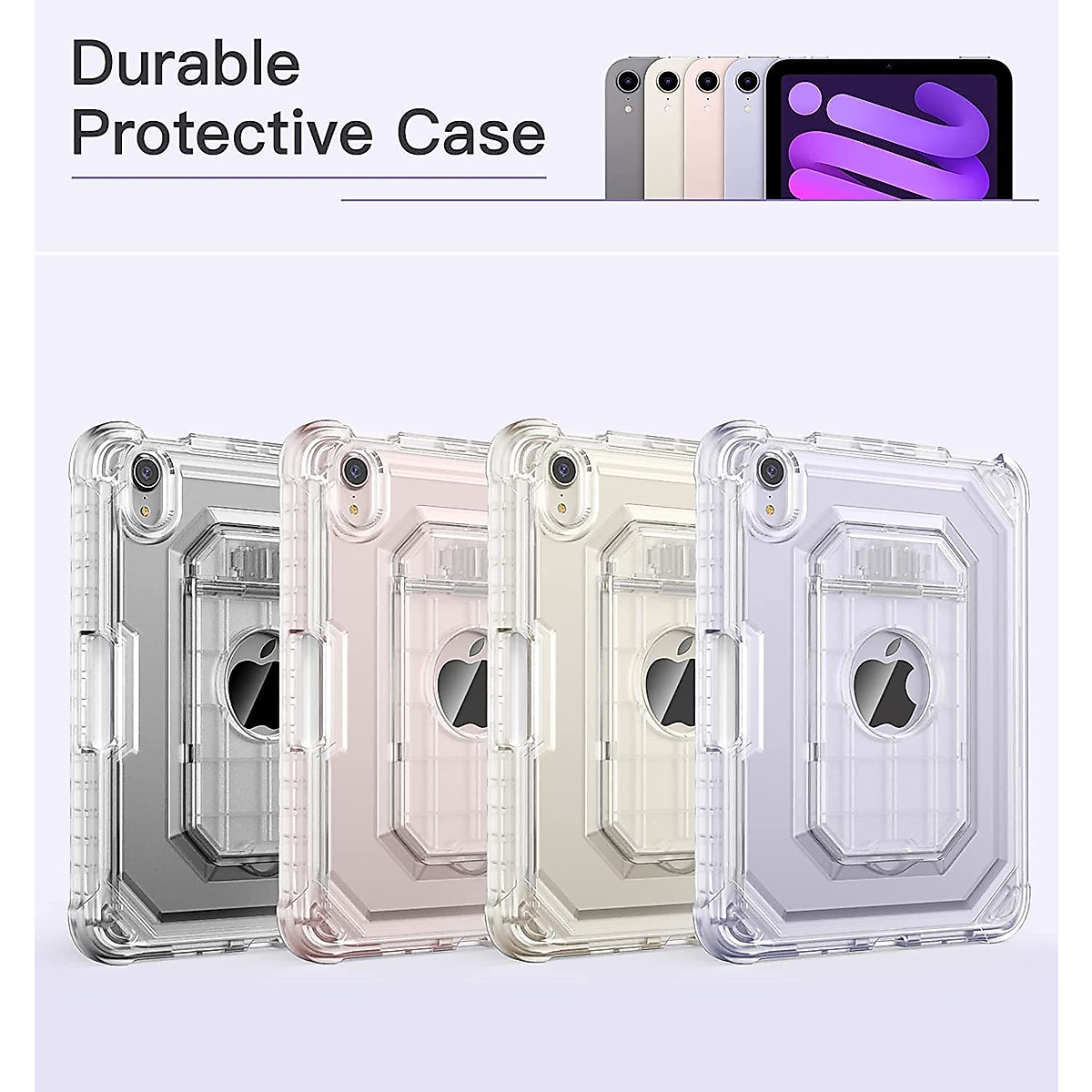 Cantis Clear Case for iPad Mini 6 8.3 inch 2021, [Built-in Screen Protector] & [Pencil Holder] Dual Layer Full-Body Shockproof Rugged Protective Case for iPad Mini 6th Generation, Clear