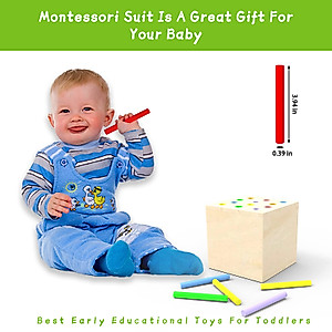 4-in-1 Montessori Wooden Toy for 1+ Year Old,Wooden Play Kit Kids Toy Box - Carrot Harvest Games, Infant Coin Box, Fine Motor Skills Toys and Cotton Swab Drop Game Box,Gift for Babies 6-12 Month