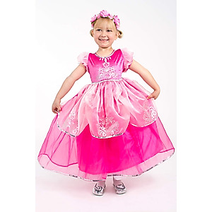 Little Adventures Deluxe Pink Princess Dress Up Costume (Medium Age 3-5) - Machine Washable Child Pretend Play and Party Dress with No Glitter