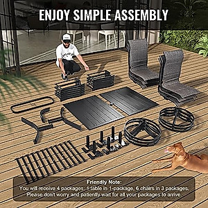 VEVOR 7 Pieces Patio Dining Set, Outdoor Furniture Table and Swivel Chairs Set, All Weather Garden Furniture Table Sets, Iron Patio Conversation Set with Umbrella Hole, For Lawn, Deck, Backyard, Black