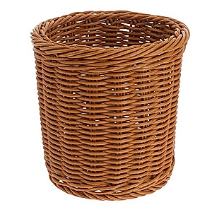 Zerodeko Round Rattan Waste Basket Woven Trash Can Paper Waste Basket Straw Wicker Sundries Storage Basket Garbage Container Bin for Bathrooms Kitchen 7.48 in Tall Coffee