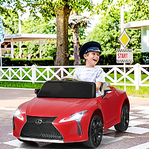 Costzon Ride on Car, Licensed Lexus LC500, 12V Battery Powered Car w/Remote Control, 3 Speed, LED Lights, Horn, MP3&USB, Slow Start, Spring Suspension, Electric Vehicle for Boys& Girls (Red)