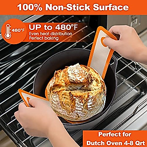 Silicone Bread Sling Dutch Oven - Best Japan Silicone. Non-Stick & Easy Clean Reusable Silicone Bread Baking Mat. With Extra Long Handles Bread Baking Sheet Liner, 2 Orange Set for Transferable Dough