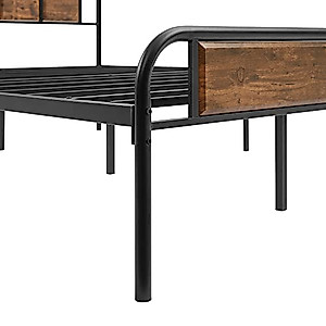 VECELO Queen Size Bed Frame Metal Platform with Wood Headboard Footboard Heavy Duty Mattress Foundation with Steel Slats Support Under Bed Storage/Easy Assemble