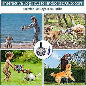 QDAN Dog Toys Soccer Ball, Interactive Dog Toys for Tug of War, Puppy Birthday Gifts,Dog Tug Toy, Dog Water Toy, Durable Dog Balls for Small & Medium Dogs-Blue&Red(6 inch)