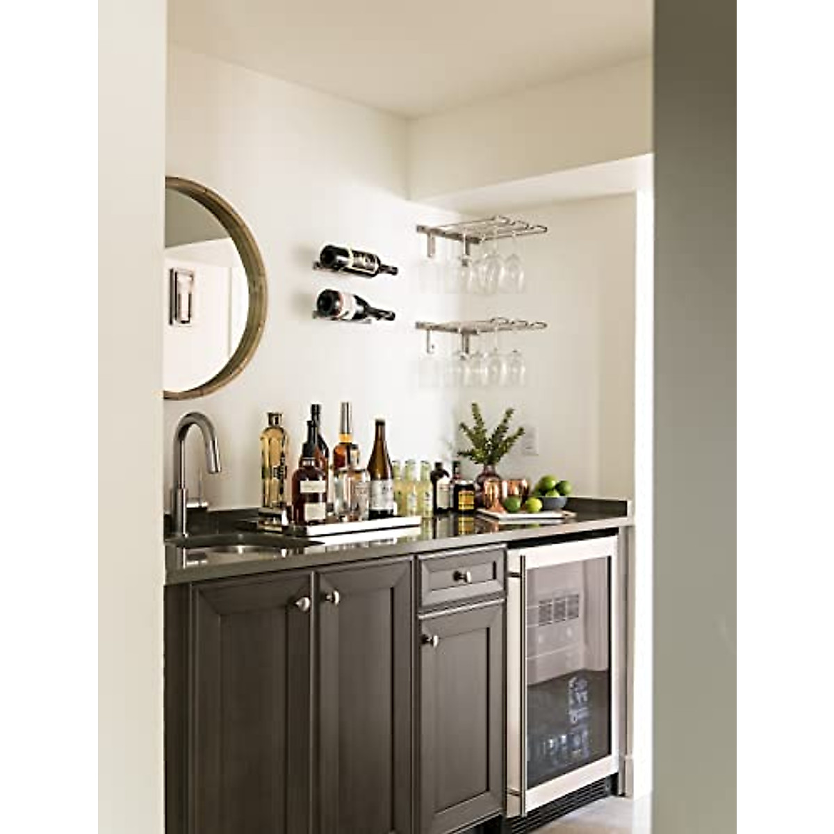 VintageView W Series Single: 1-Bottle Metal Wall Mounted Wine Rack (Satin Black, Left) Stylish Modern Wine Storage with Label Forward Design