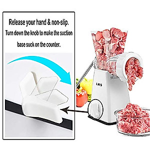 Manual Meat Grinder with Stainless Steel Blades Heavy Duty Powerful Suction Base for Home Use Fast and Effortless for All Meats-White