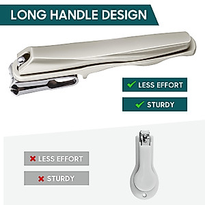 Nail Clippers for Seniors, 360 Degree Rotary Fingernail and Toenail Clippers with Long Handle Ultra Sharp Sturdy Stainless Steel Heavy Duty Large Toe Nail Clippers for Thick Nails Built-in Nail File