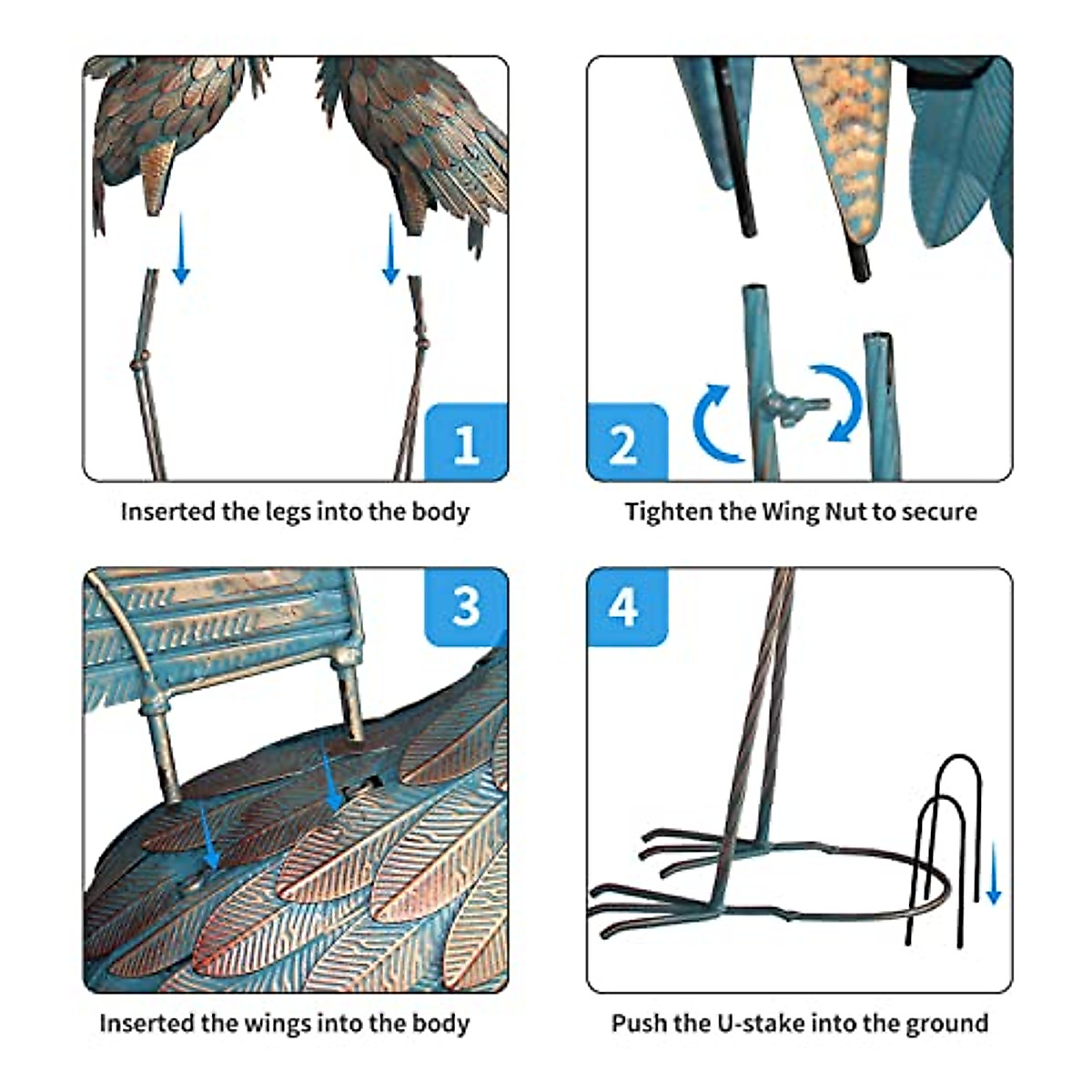 Oritty Crane Statues for Garden Decor, Metal Yard Art Heron Garden Statues, Standing Garden Sculptures & Statues for Yard Decorations Outdoor, 38-42 Inch Set of 2, Copper