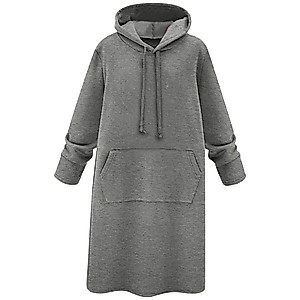 Oversized Hooded Sweatshirts Dress for Womens 2023 Fall Winter Casual Long Sleeve Loose Cozy Knee Length Tunic Dress Gray