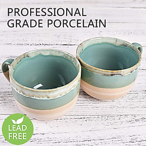 Bosmarlin Large Ceramic Coffee Mug Set of 2, Stoneware Jumbo Latte Mugs for Office and Home, 16 Oz, Dishwasher and Microwave Safe(Green, 2)