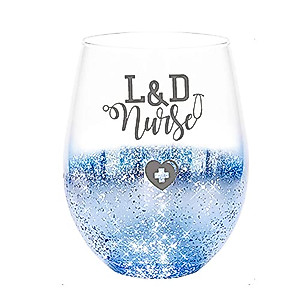 Osci-Fly Valentines Day Gifts for Nurse, L&D Nurse Handmade Blue Etched Wine Glass 18 Ounces - Creative Gift for Nurses