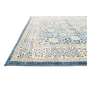 Unique Loom Salzburg Collection Classic Traditional Design Oriental Inspired with Intricate Border Area Rug, 4 ft, Blue/Beige