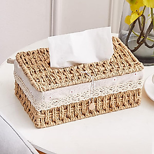 BUPEI Living Room Tissue Box Desktop Paper Box Home Coffee Table Key Basket Imitation Straw Storage Box Simple Napkin Paper Box (Color : Large Brown Belt Buckle)