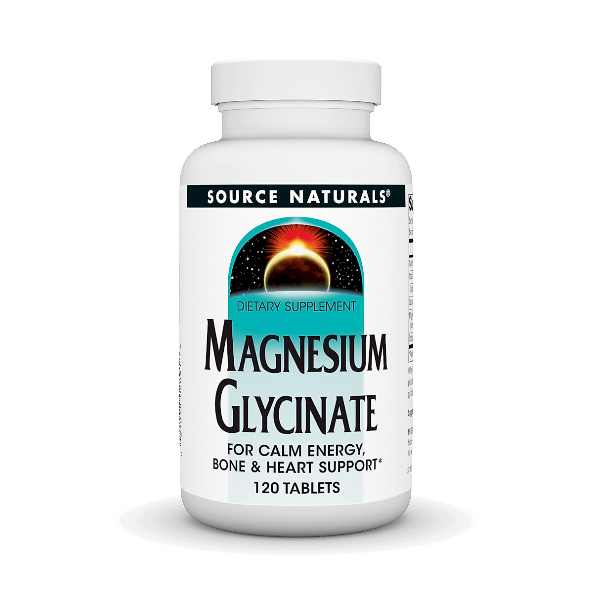 Source Naturals Magnesium Glycinate, for Calm Energy, Bone & Heart Support*, 200 mg per Serving - 120 Tablets