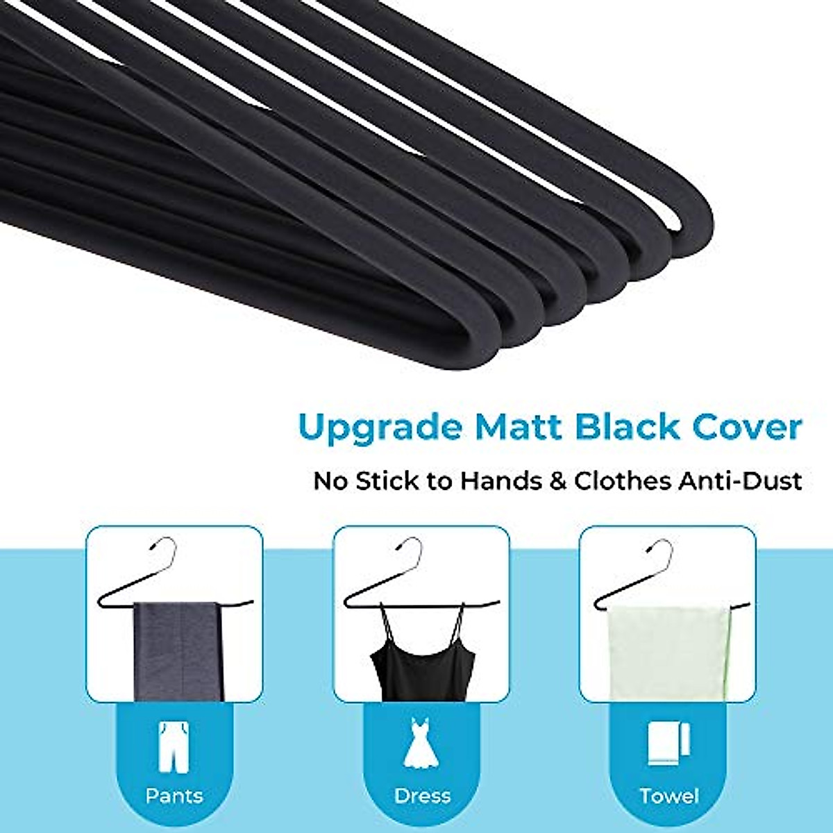 JS HANGER Non Slip Pants Hangers 20 Pack Open Ended Easy Slid Slacks Hangers, Durable Anti-Rust Space Saving Metal Jeans Hangers, Chrome and Black Friction