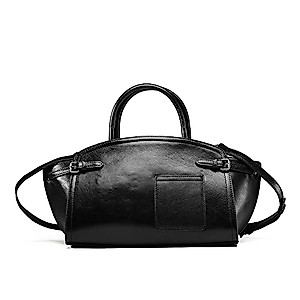 Erivis Genuine Leather Handbags For Women Crossbody Purse Vintage Hobo Bags Top Handle Bags Brown (Black)