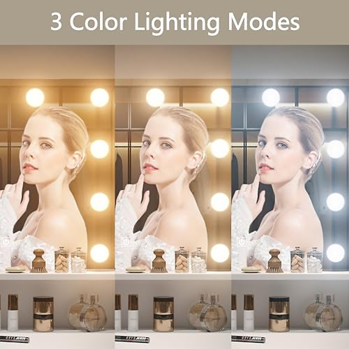 Diwnnue Vanity Desk with LED Lighted Mirror, Makeup Vanity Table Set with 6 Drawers, 3 Color Lighting Modes Brightness Adjustable, Hidden Wiring, Dressing Table for Bedroom, White