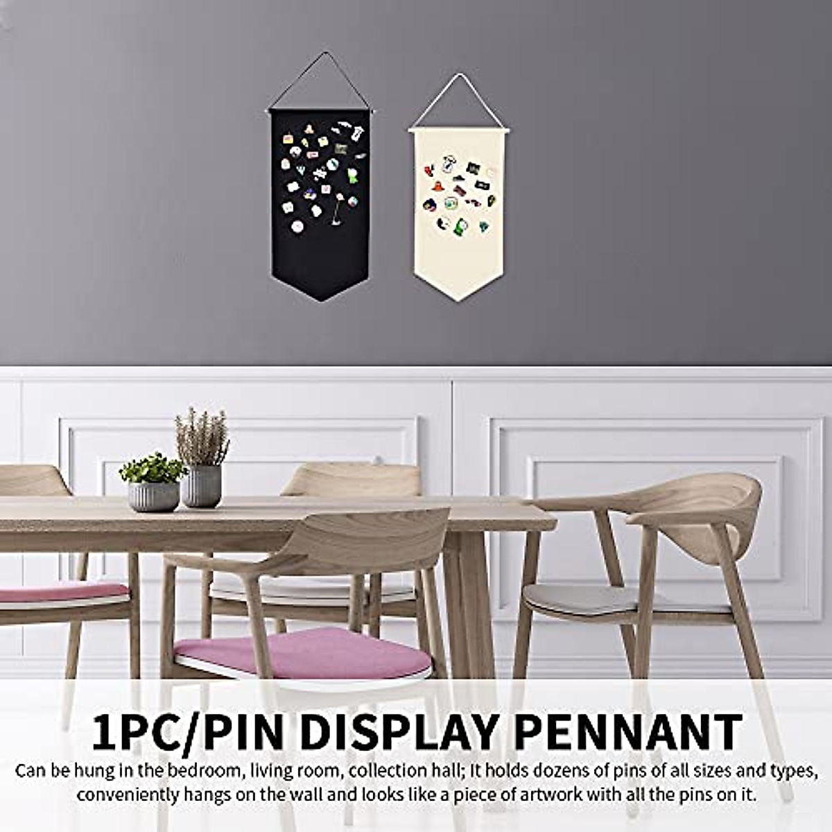 Tookie Hanging Brooch Pin Organizer, Canvas Jewelry Display Pennant, Badge Collection Board Banner Home Party Festival Decorative Storage Holder for Earrings/Necklace/Rings(Black,Size:M)