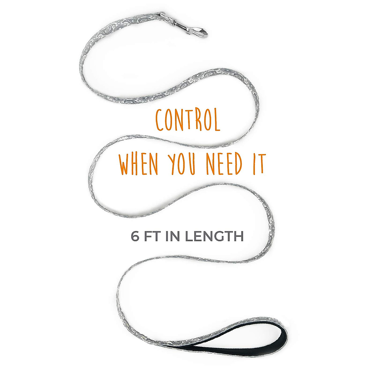 Mighty Paw Grey Paisley Designer Dog Leash - Soft Premium Polyester With Neoprene Padded Handle For Ultimate Comfort - All Metal Hardware For Most Playful Dogs - Built To Last - Perfect Everyday Leash