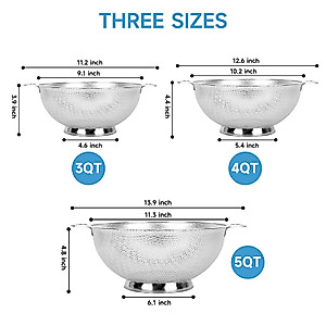 Colander for Kitchen, 3QT, Stainless Steel Colander Strainer with Handle for Fruits Vegetables Cooking Food, Dishwasher Safe
