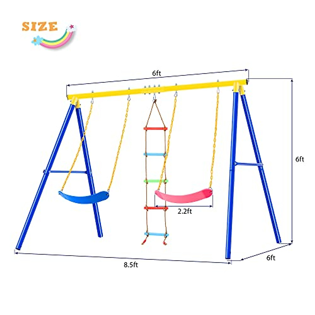 Outdoor Toddler Swing Set for Backyard, Playground Swing Sets with Climbing Ladder, Swing and Climbing Playset for Kids (Multicolour 1)