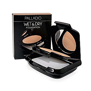 Palladio Dual Wet and Dry Foundation with sponge and Mirror, Squalane Infused, Apply Wet for Maximum Coverage or Dry for Light Finishing and Touchup, Minimizes Fine Line, All day Wear, Cypress Beige