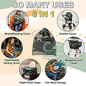 Busy Monkey Breastfeeding Nursing Cover Camouflage - Multi Use Car Seat Canopy Shopping Cart High Chair Stroller and Carseat Covers for Boys Girls Infinity Stretchy Shawl Baby Shower Dino Camo