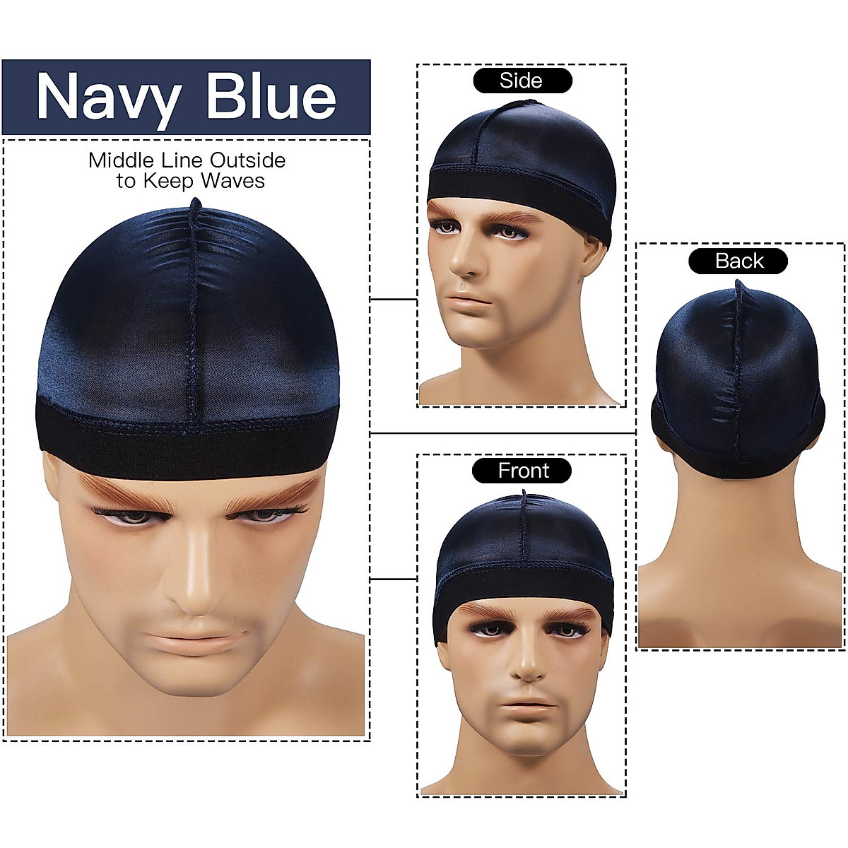 2PCS Silky Stocking Wave Cap for Men, Good Compression Over Durag （Regular Style）