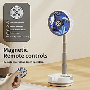 Socool 20000mAh 8" Portable Fan Battery Operated Fan, Oscillating Charging Fan, Remote Control LED Light, 112 Hours Working Portable Foldable Fan for Camping Travel Outdoor (White 2000mAh, 8inch)