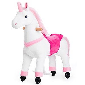 PONYEEHAW Ride on Unicorn Toys, Kids Ride on Horse Riding Horse Toys Ride on Toys for 3-5 Years Old, Premium Plush Animals Toys Walking Horse with Wheels 29.92" L x 9.84" W x 31.12" H