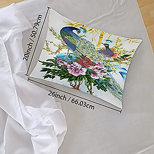 Satin Pillowcase for Hair and Skin, Classical Flower Peacock Silk Pillowcase Standard Size Silky Pillowcases with Zipper Slip Cooling Satin Pillow Cases Pillow Cover (20x26 Inches)