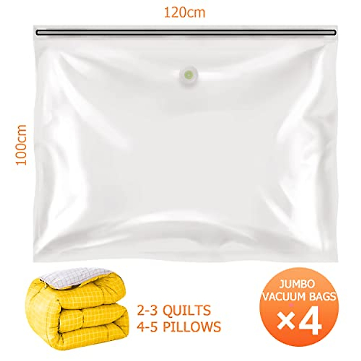 Space Saver Vacuum Storage Bags Jumbo 4 Pack large Vacuum Storage Bags for bedding Reusable Storage Bags Vacuum Sealed with Double Seal for blanket, Comforter, Pillow and Quilt 47x39 Inches