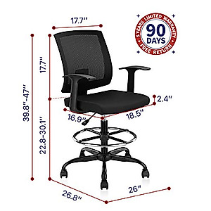 CLATINA Drafting Chair,Tall Office Mesh Chair Standing Desk Chair with Mid Back Adjustable Footrest Ring Swivel Task Chair for Computer Adults Desk 2pk