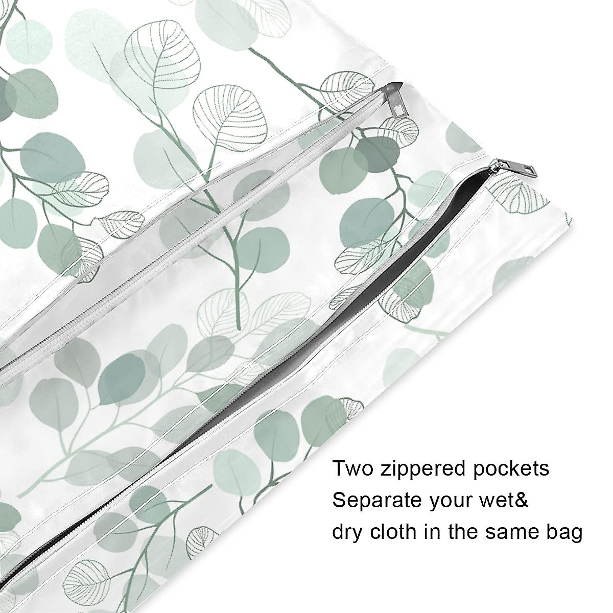 OTVEE Chic Eucalyptus Leaves Branch Wet Dry Bag, 2 Pcs Waterproof Reusable Wet Bag for Cloth Diaper Swimsuit