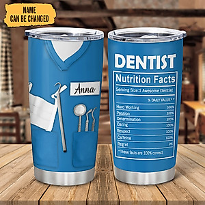 Hyturtle Personalized Dentist Tumbler - Dentist Uniform Custom Name Stainless Steel Tumbler 20 oz With Lid - Idea Gifts For Dentists, Women, Dental Hygiene, Men, Hygienist - Gifts For Birthday