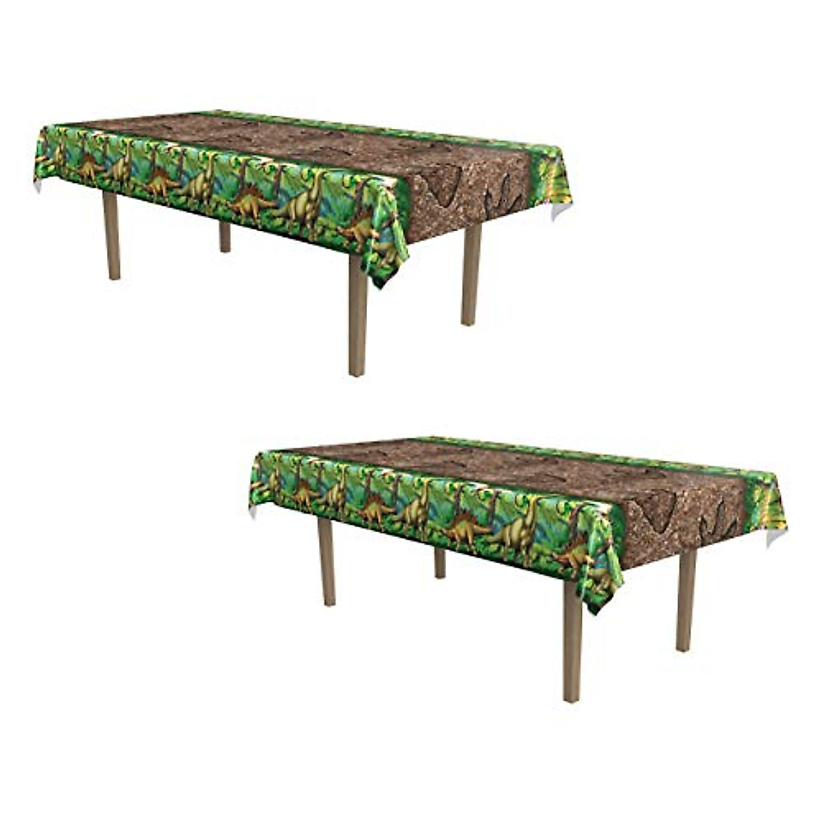 Beistle Plastic Rectangular Dinosaur Table Covers 2 Piece Birthday Tableware Party Supplies, Multicolored 54" x 108"