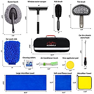 HLWDFLZ 32Pcs Car Wash Cleaning Kit with Car Duster Brush - Car Detailing Kit, Car Duster Exterior Scratch Free with Long Secure Extendable Handle, Detailing Brush Set, Tire Brush, Wash Mitt
