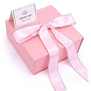 JOHOUSE Pink Gift Box, 8inch Large Gift Box with Lid Ribbon Square Gift Box for Wedding Birthday Anniversary Valentine's Day Baby Shower